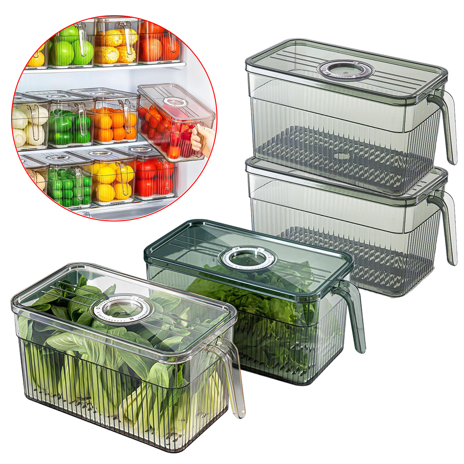 Kitchen Storage Containers with Time Recorder Lid Fridge Organizers ...