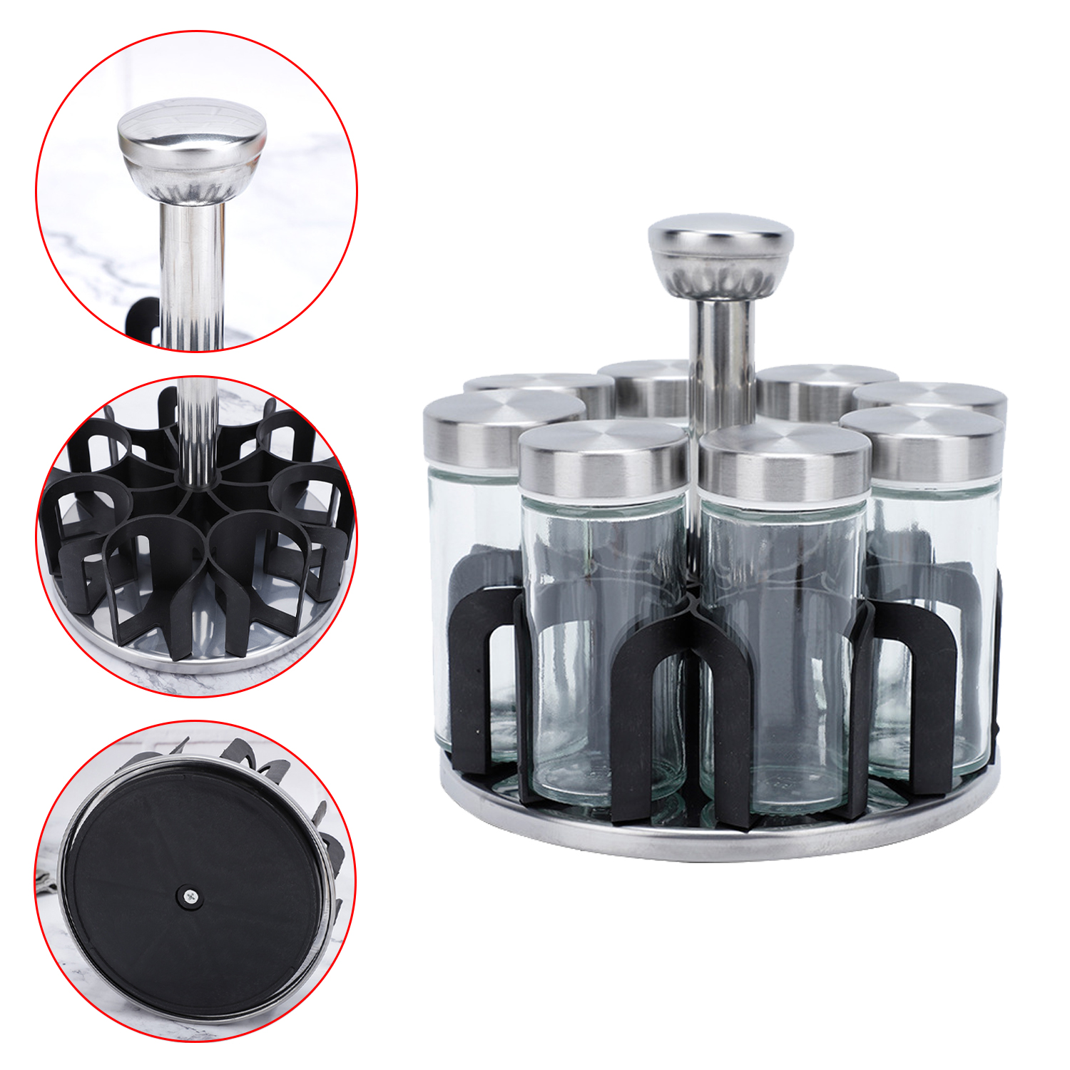 Spice Jar Set Rack Glass Organizer Rotating Glass Seasoning Sugar ...