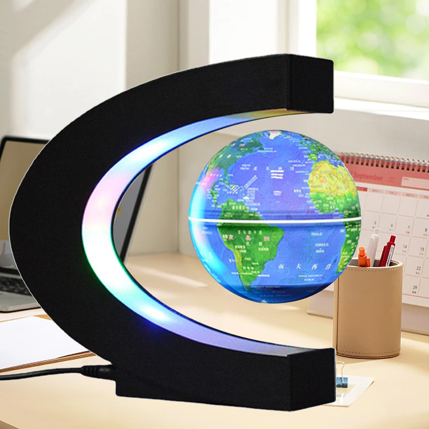 Floating Globe LED Lights C Shape Magnetic Levitation Floating Globe ...