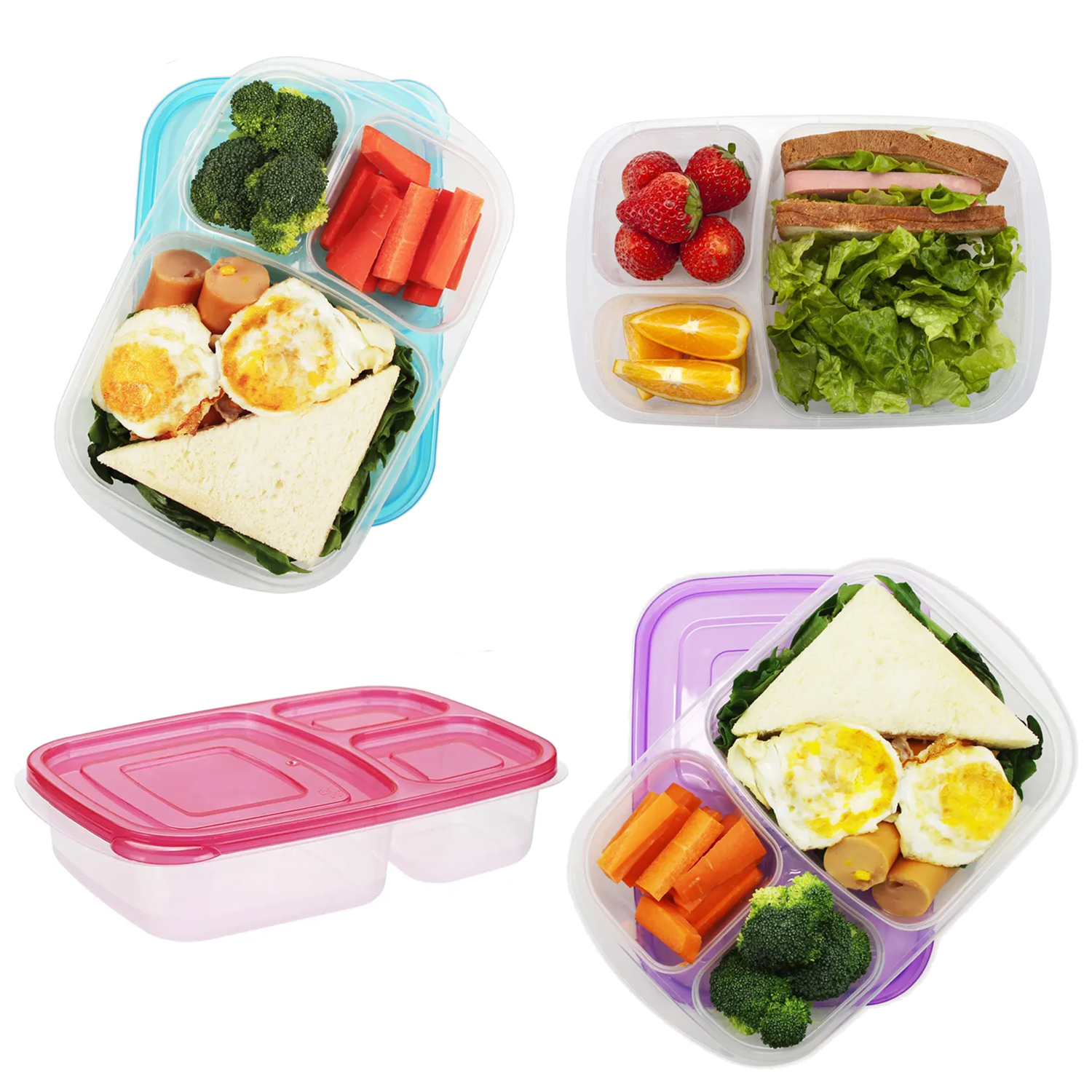 Multi Color Plastic Three Compartment Lunch Box Food Lunch Box ...