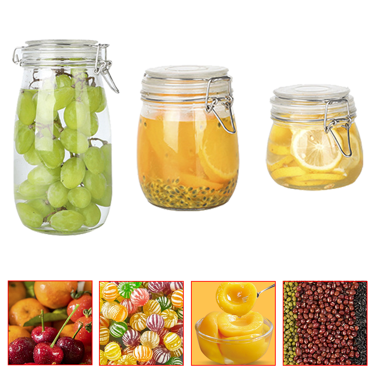 Airtight Lock Lid Glass Jar Food Bottle Round Airtight Storage Glass ...