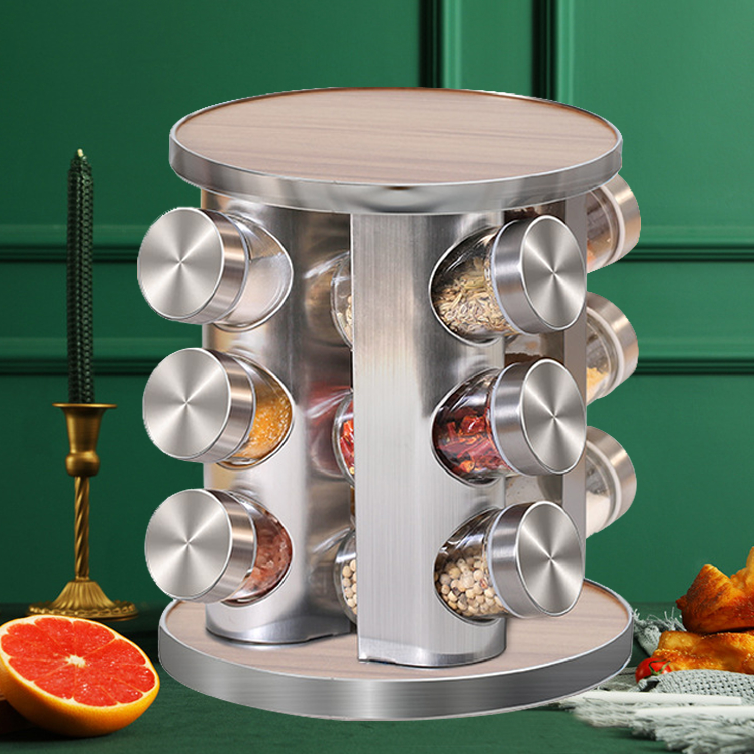Circular Rotatable Spice Bottle Rack Stainless Steel Kitchen ...