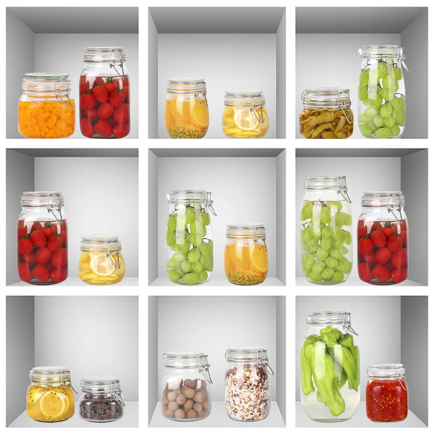 Airtight Lock Lid Glass Jar Food Bottle Round Airtight Storage Glass ...
