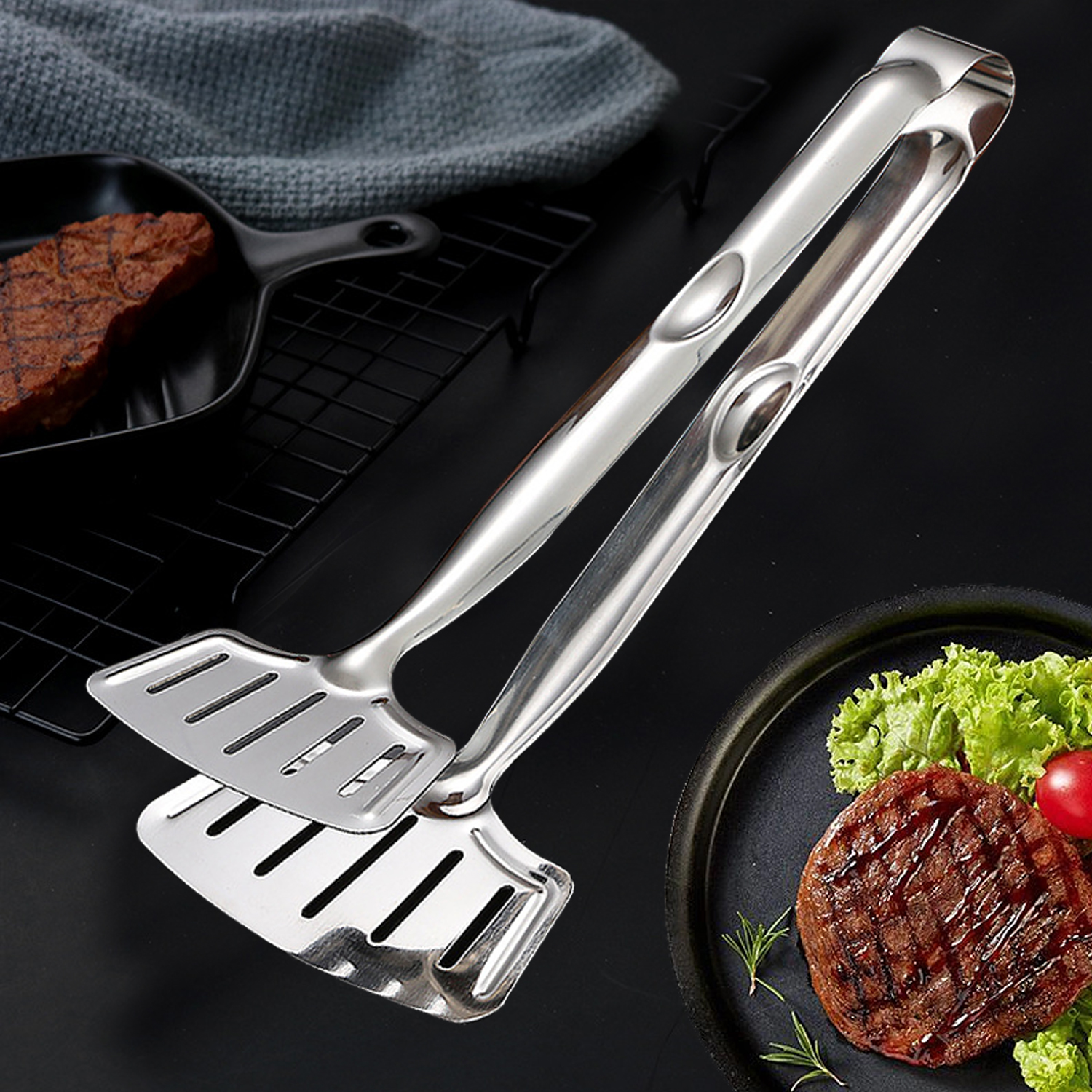 Stainless Steel Roast Fish BBQ Tong Bread Meat Clip Kitchen Cooking ...